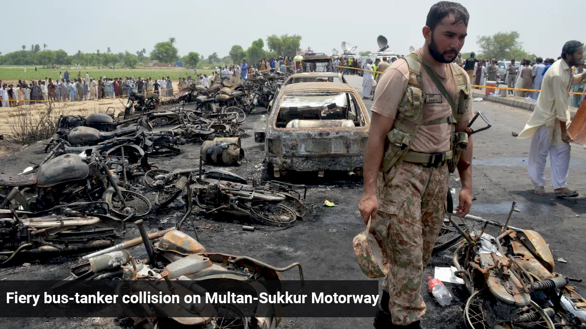 Fiery Bus-Tanker Collision On Multan-Sukkur Motorway