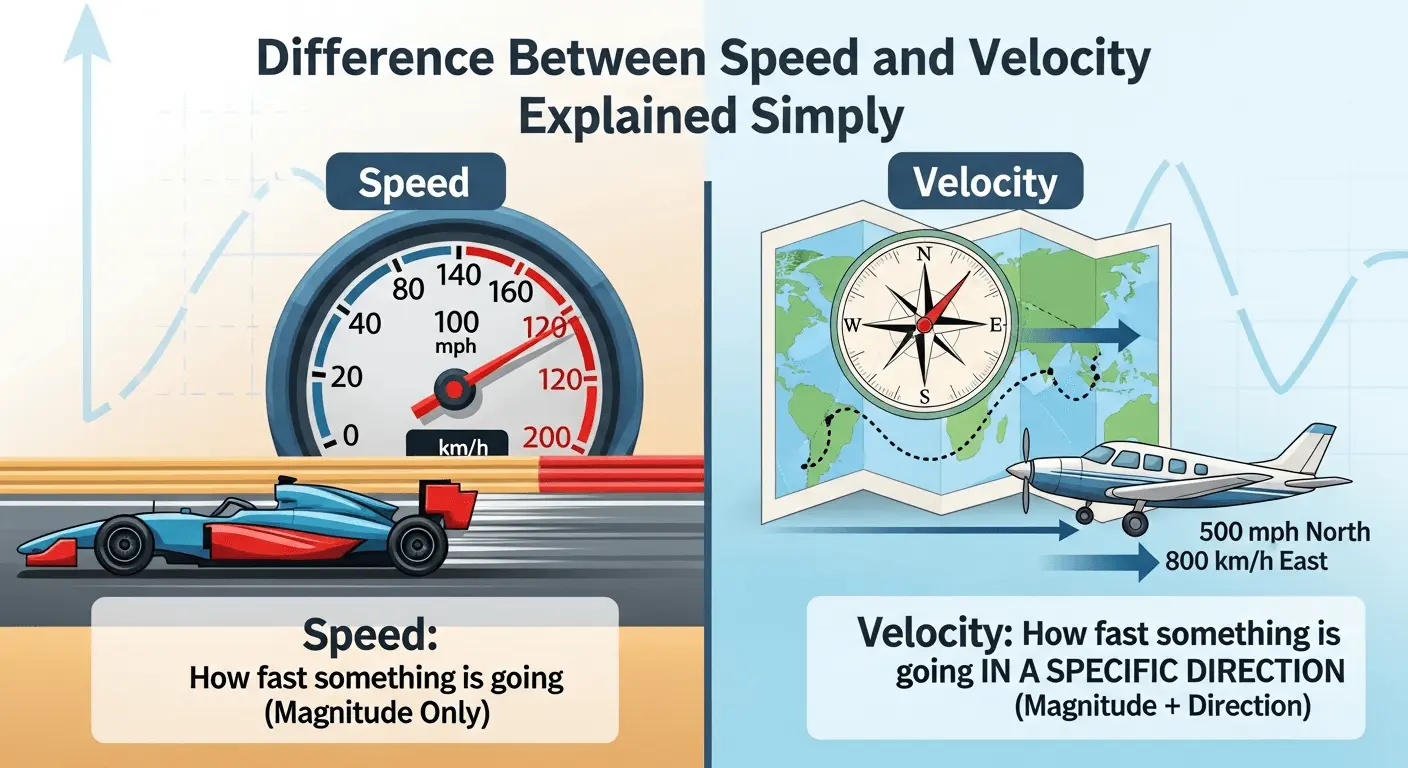 Difference between speed and velocity with examples (2026)